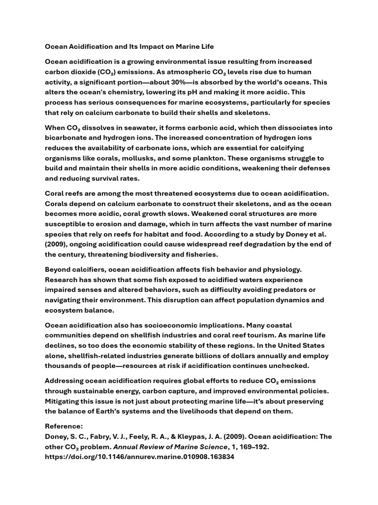 Impact of Ocean Acidification on Marine Life | PDF | Ocean ...