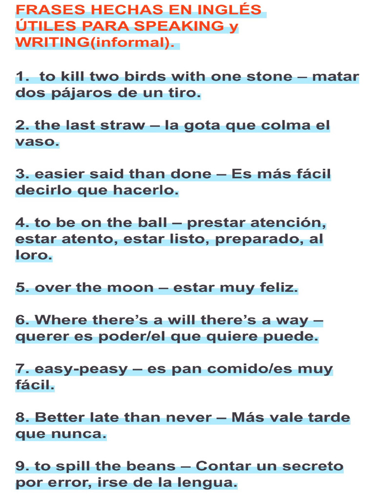 FRASES HECHAS Speaking Writing (Informal) | PDF