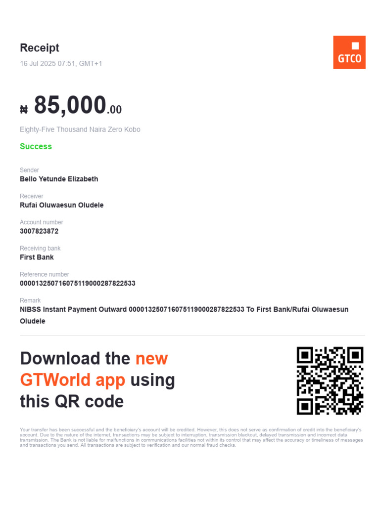 Successful Payment Receipt Details | PDF