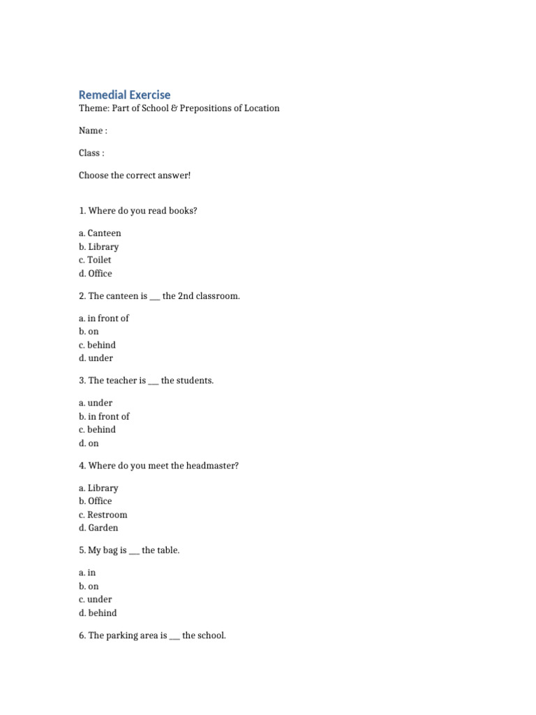Remedial Exercise Part of School | PDF