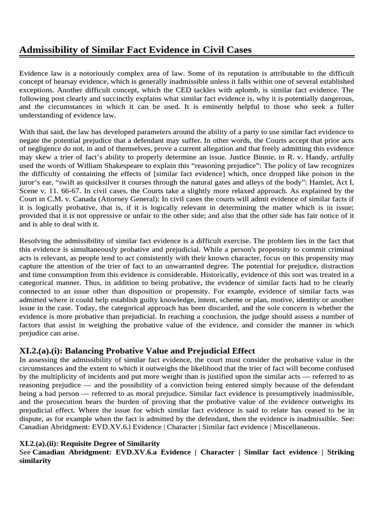 Admissibility of Similar Fact Evidence | PDF | Relevance (Law ...
