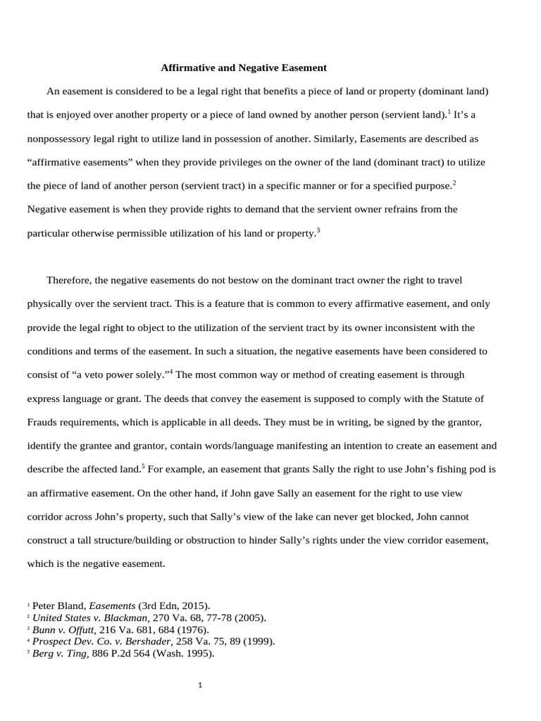 Affirmative and Negative Easement | PDF | Easement | Covenant (Law)
