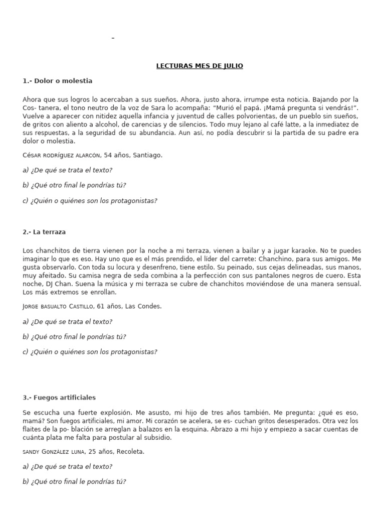 Lecturas Mes de Julio | PDF