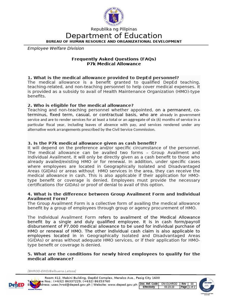 FAQs - Medical Allowance 0692025 2 | PDF | Health Maintenance Organization