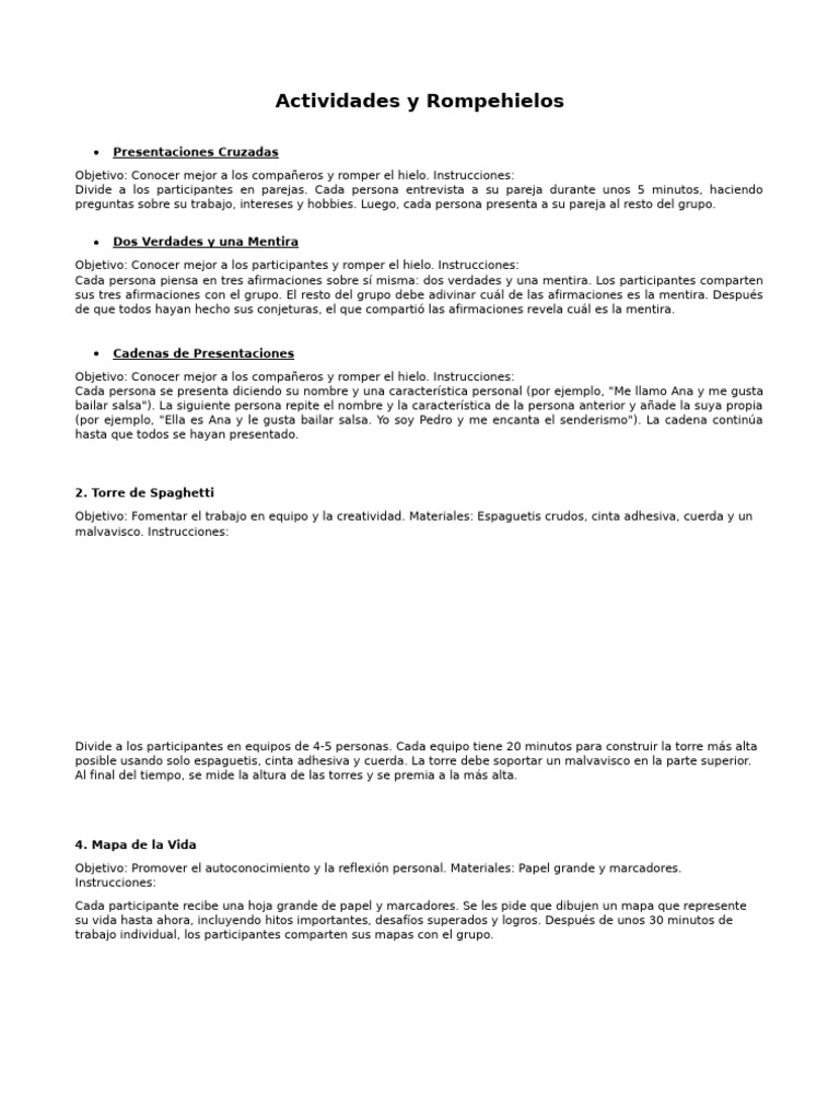 Actividades y Rompehielos | PDF