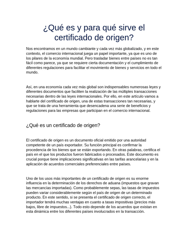 Qué Es y para Qué Sirve El Certificado de Origen | PDF | El comercio ...