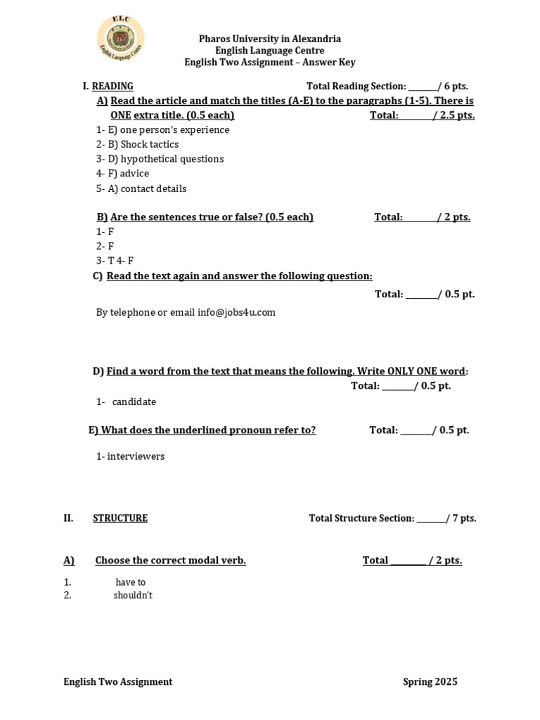E2 Mock Midterm Exam AK-Spring 205 | PDF | English Language | Syntax