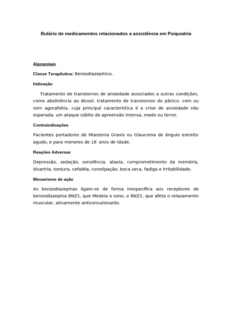 Bulário de Medicamentos em Psiquiatria | PDF | Doenças e distúrbios ...
