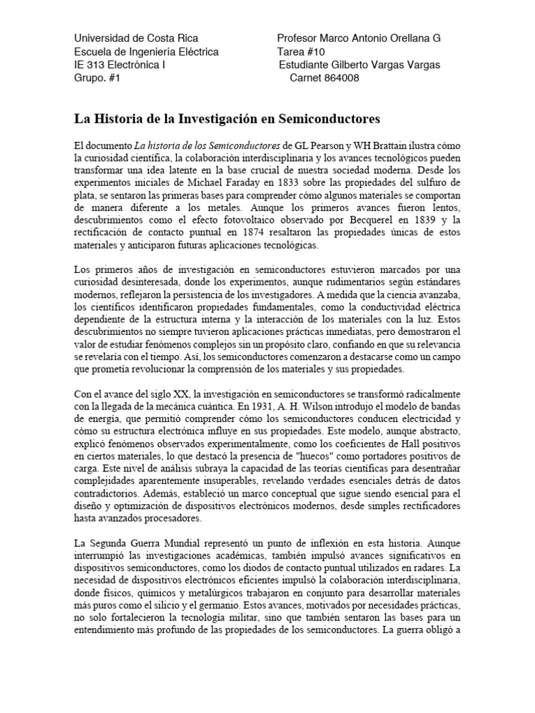 Tarea #10 Gilberto Vargas Electronica | PDF | Semiconductores | Electrónica