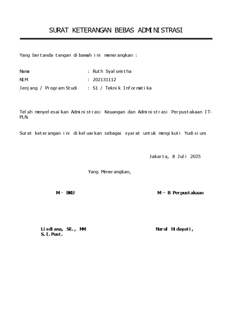 Surat Keterangan Bebas Administrasi | PDF