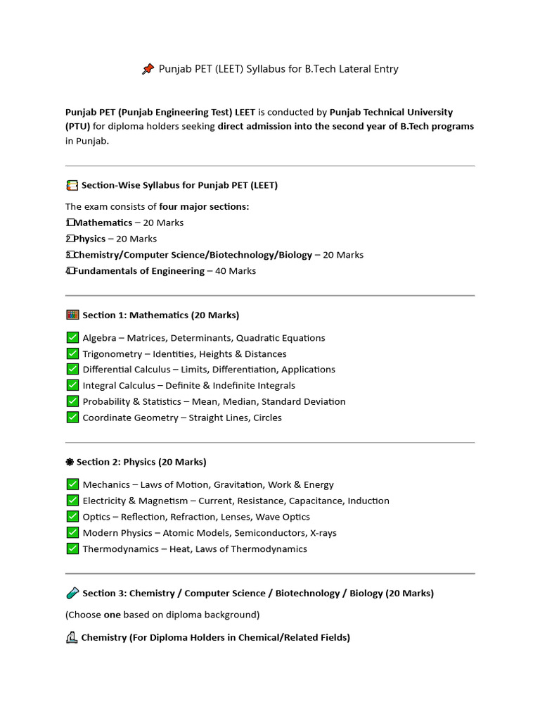 Punjab PET Syllabus | PDF | Engineering | Physics