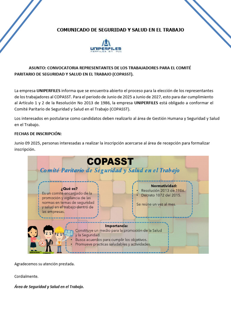 Convocatoria Copasst 2025 | PDF