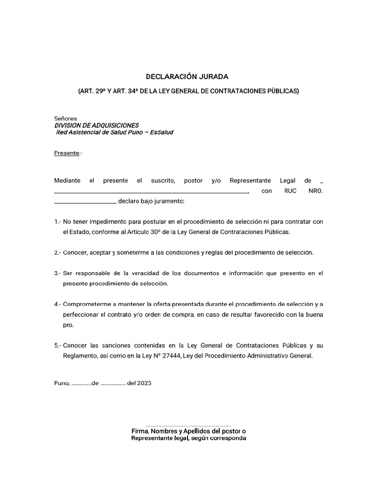 Declaracion Jurada - Compras Menores | PDF