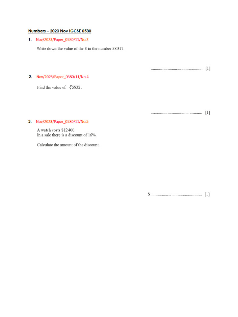2023N Numbers IGCSE 0580 Math | PDF