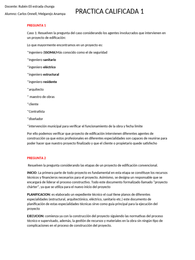 Practica Califica 1 | PDF | Ingeniero | Arquitecto