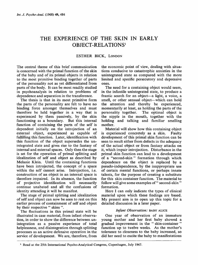 The Skin's Role in Object Relations | PDF | Object Relations Theory ...