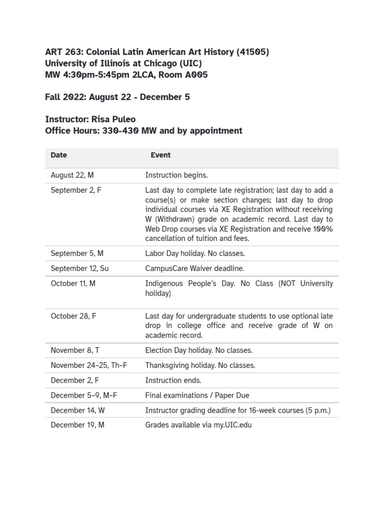 ARH 263 Colonial Latin American Art Syllabus | PDF | New Spain ...