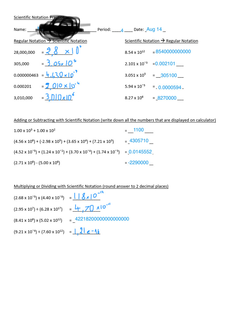 01C Scientific Notation Practice | PDF