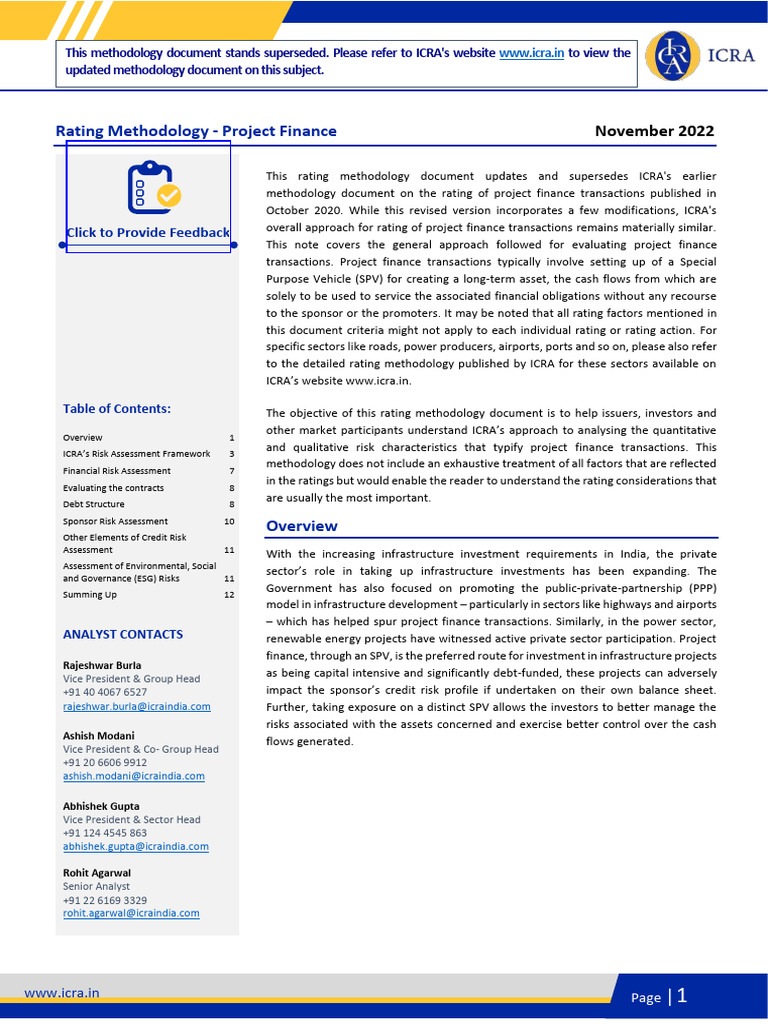 ICRA Project Finance Rating Methodology | PDF | Debt | Project Finance