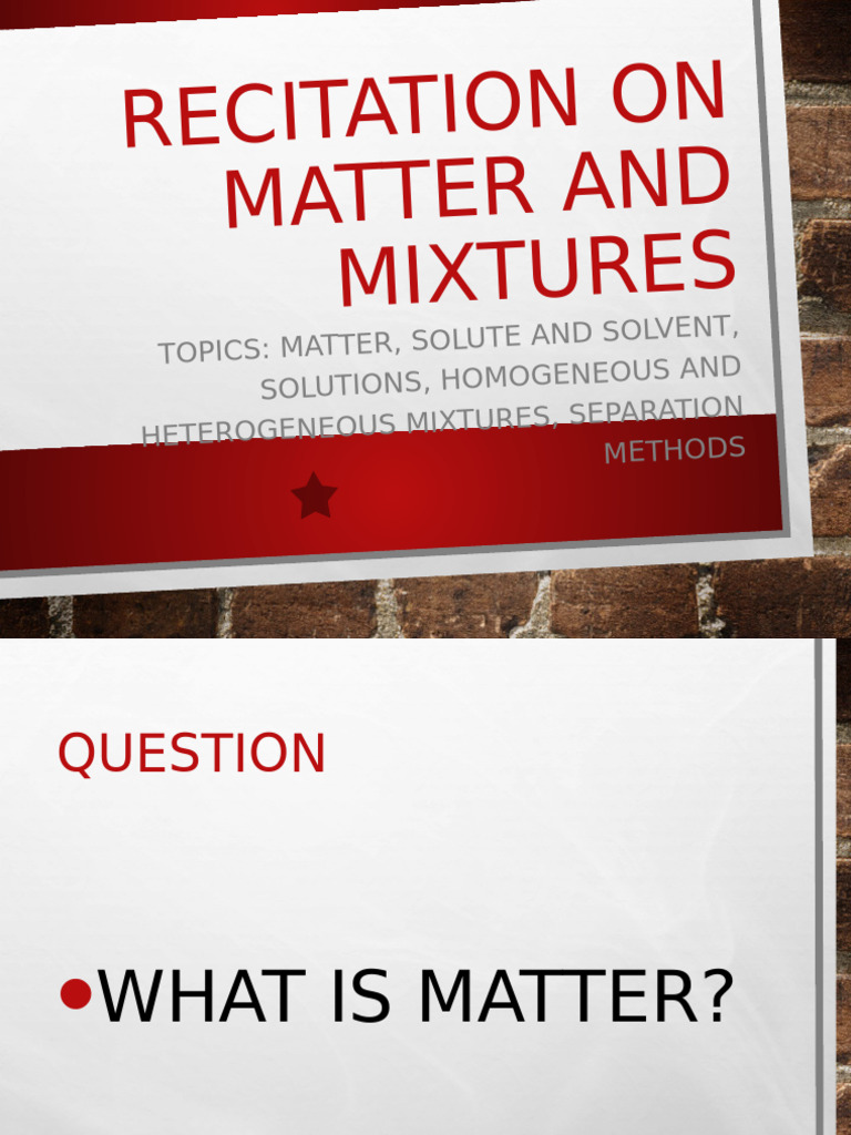 Recitation Matter and Mixtures | PDF