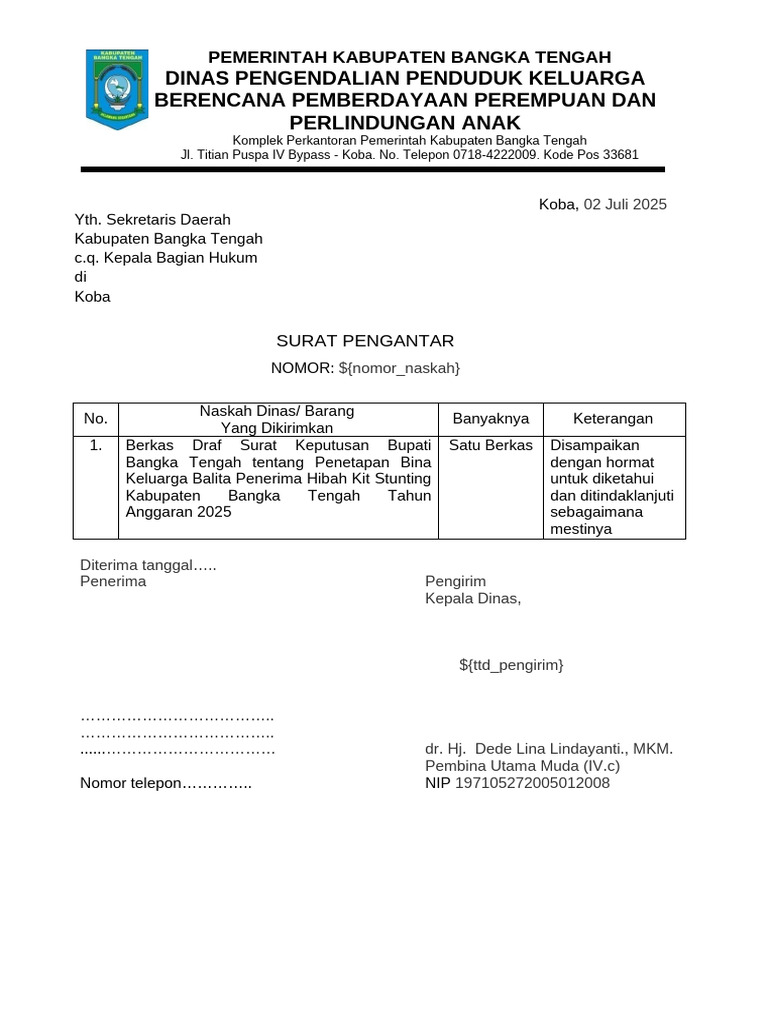 Surat Pengantar SK BKB KIT 2025 | PDF