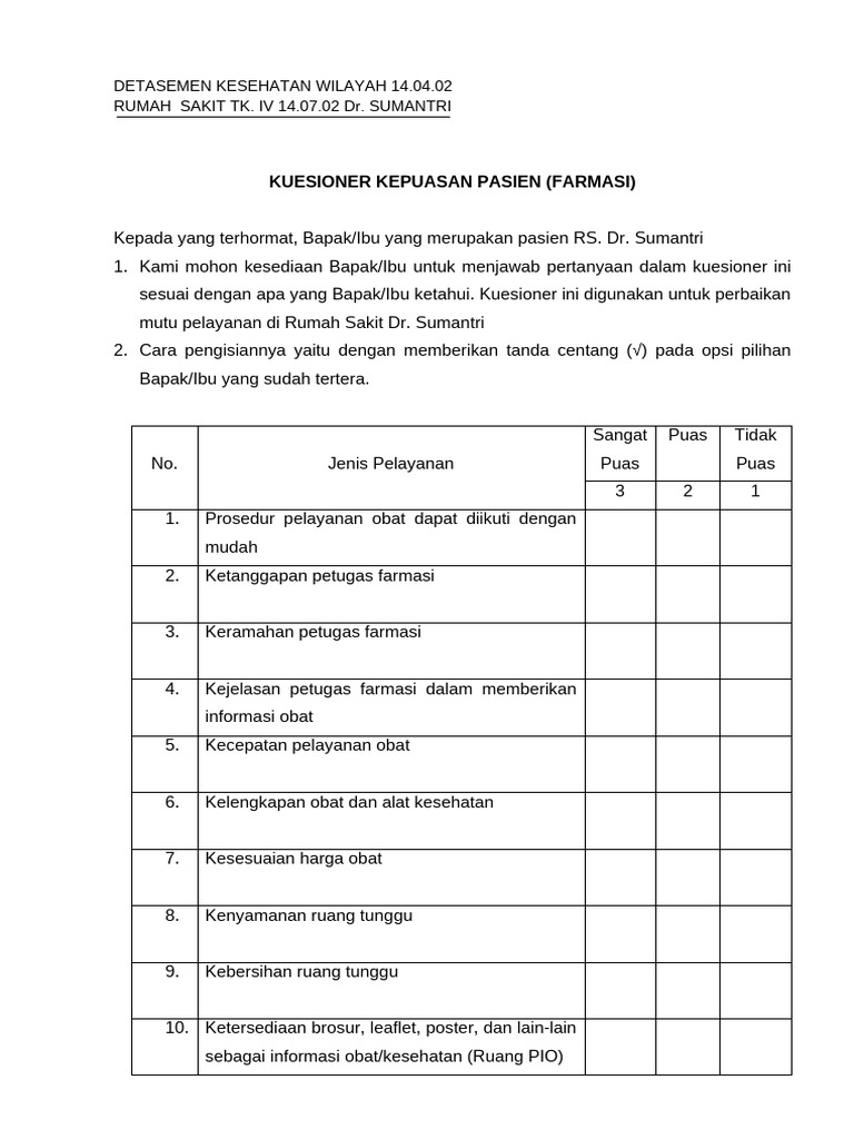 Kuesioner Kepuasan Pasien | PDF
