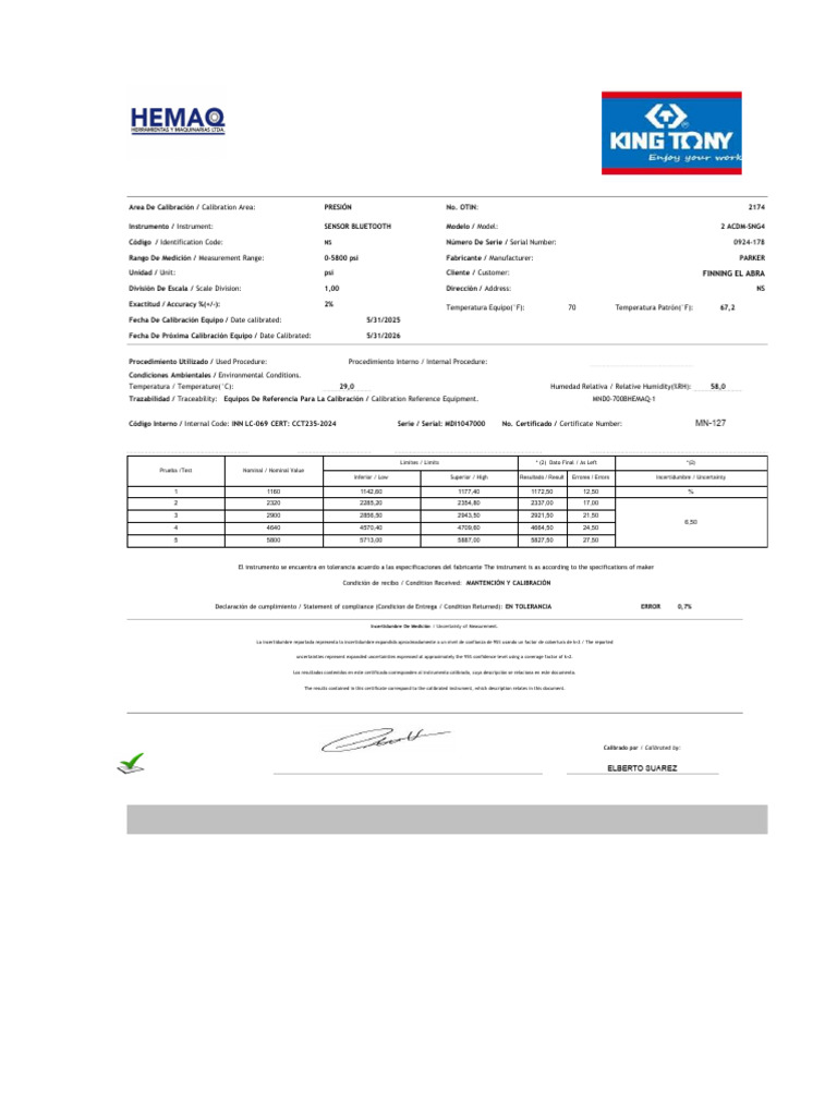Calibracion Sensor 5800 Psi Otin 2174 | PDF | Metrología | Cantidad
