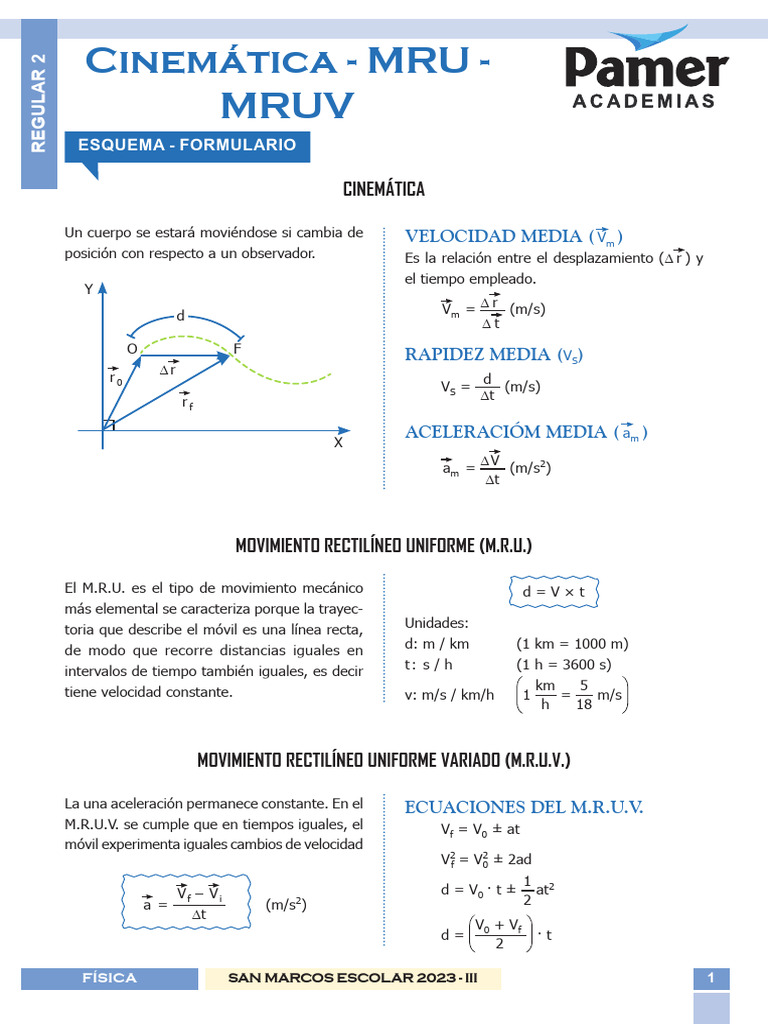 Física - Reg 2 - Cinemática - MRU - MRUV | PDF | Cinemática | Velocidad
