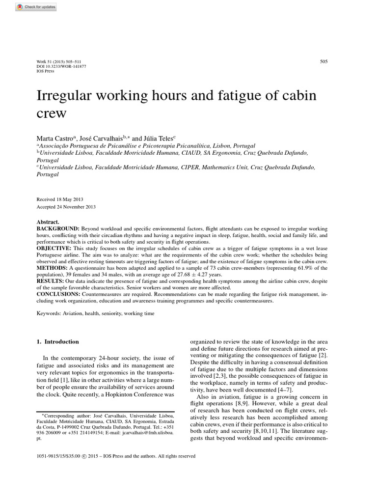 Cabin Crew Fatigue from Irregular Hours | PDF | Flight Attendant ...