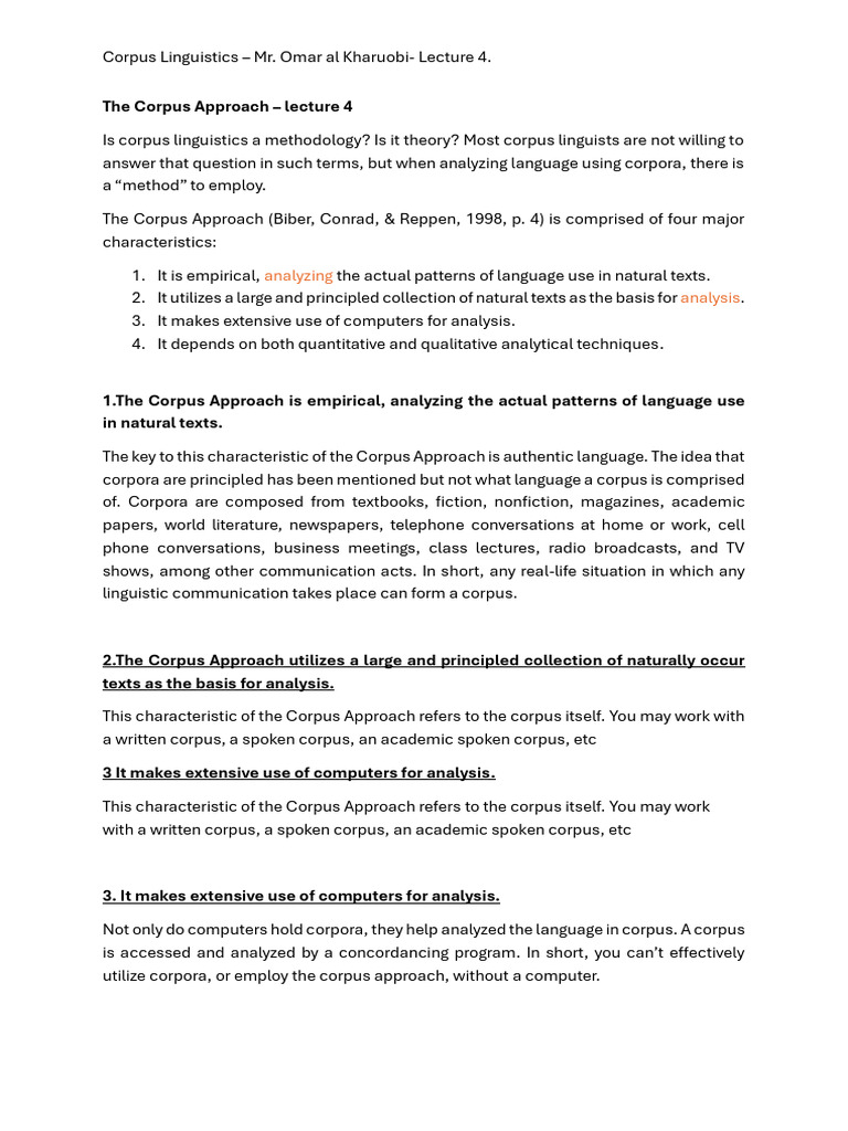 Understanding the Corpus Approach | PDF | Word | Grammar
