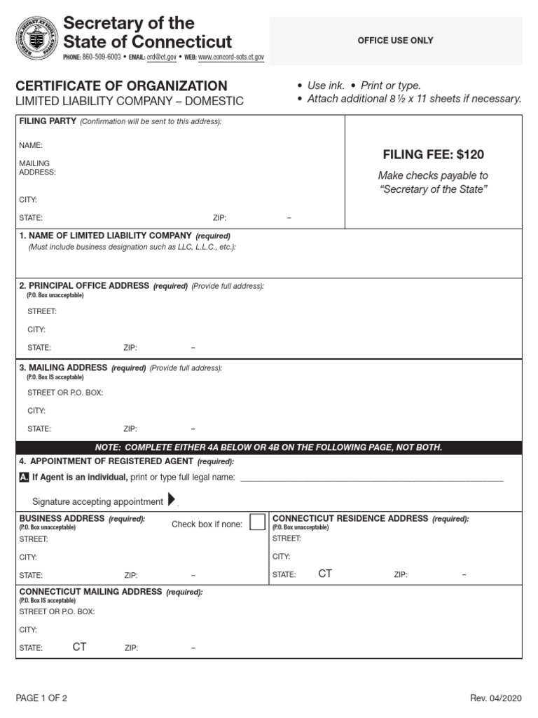 Cert of Organization LLC Domestic 2020 Final Version | PDF | Limited ...