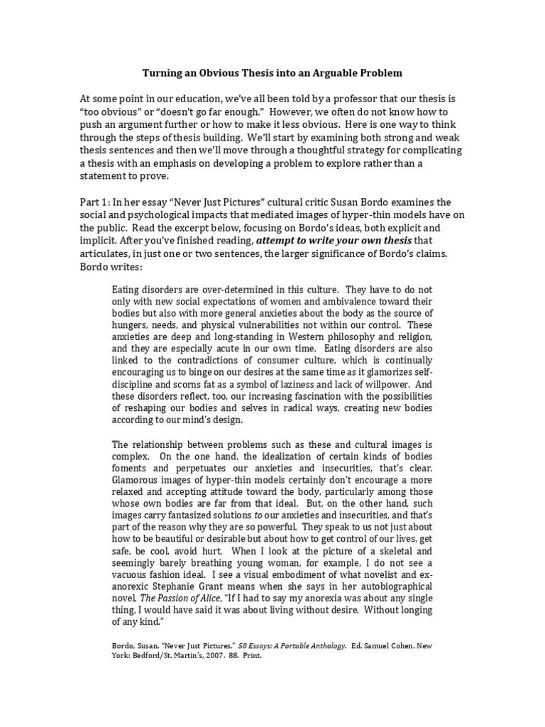 Turning An Obvious Thesis Into An Arguanble Problem | PDF | Eating ...