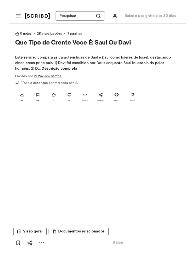 Que Tipo de Crente Voce É - Saul Ou Davi - PDF - Davi - Samuel | PDF | Davi