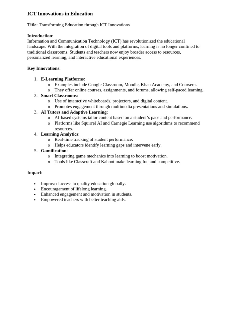 ICT Innovations Transforming Education | PDF