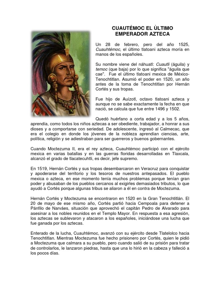 Cuautémoc El Ùltimo Emperador Azteca | PDF | Hernán Cortés | Gobierno