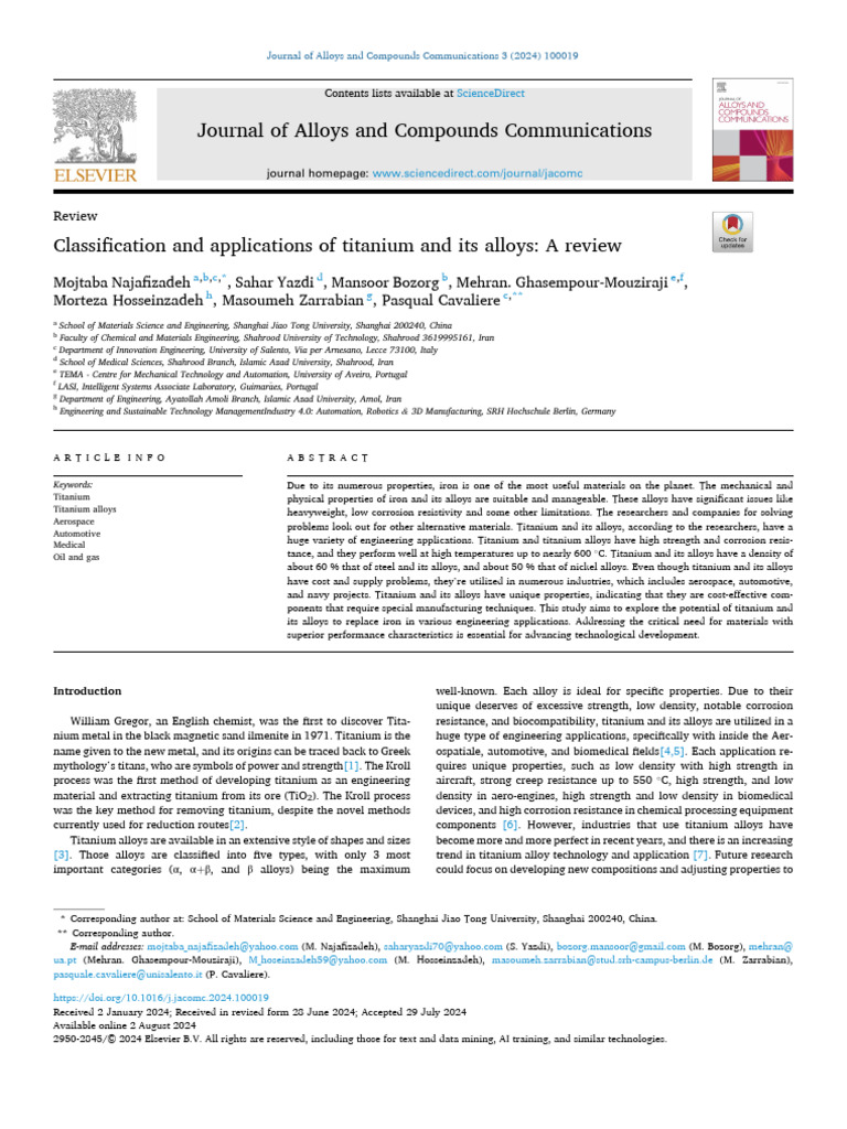 1 Classification and Applications of Titanium and Its Alloys A Review | PDF | Titanium | Alloy
