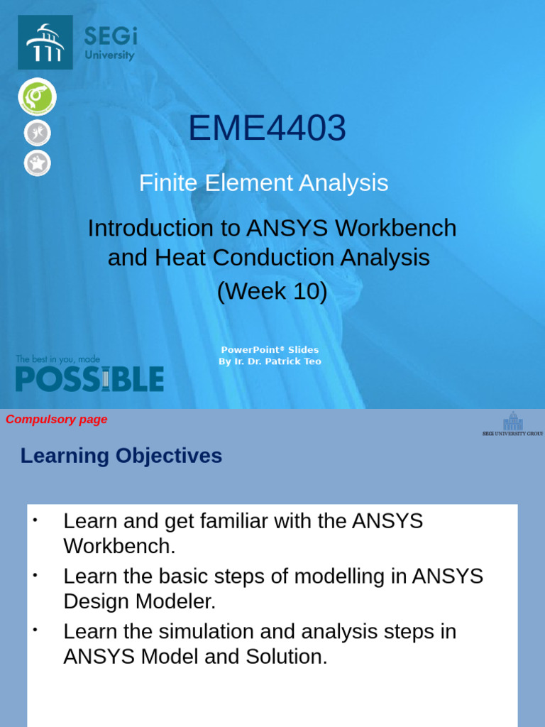 LMS EME4403 Finite Element Week 10 | PDF | Length | Heat
