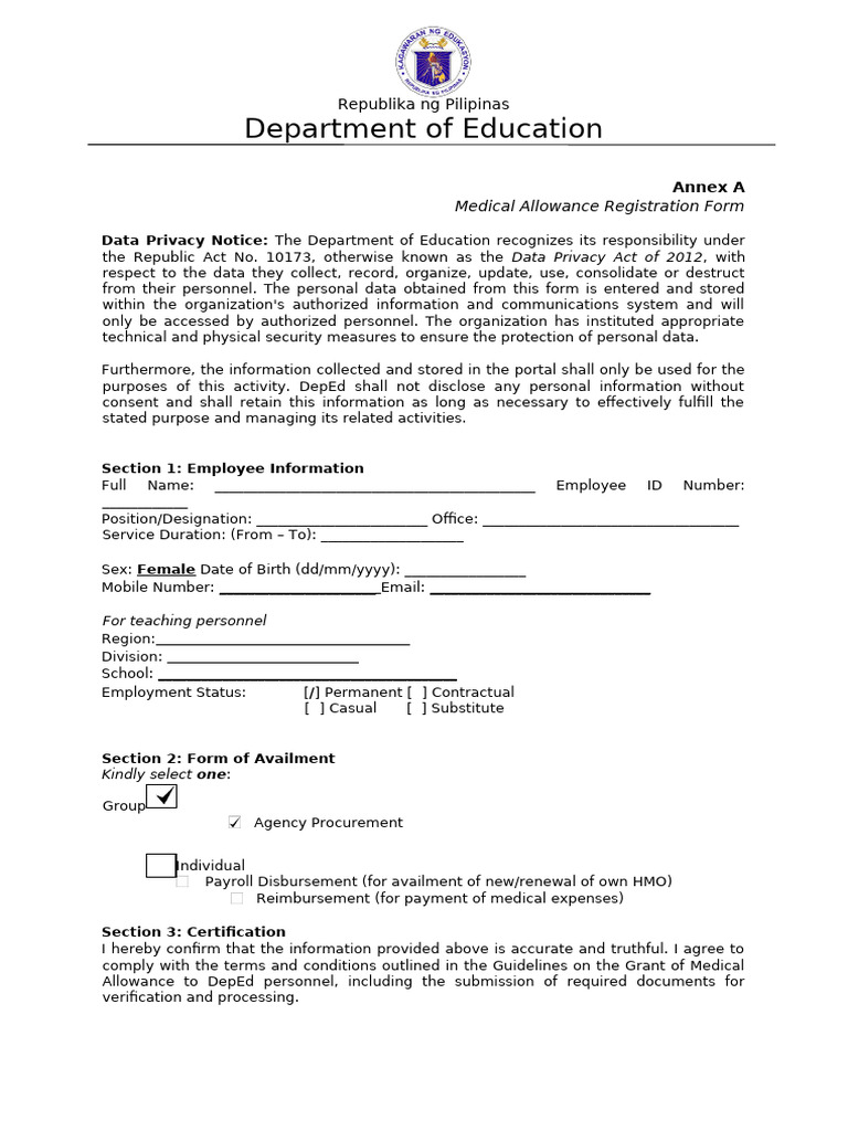 Medical Allowance Registration Form | PDF