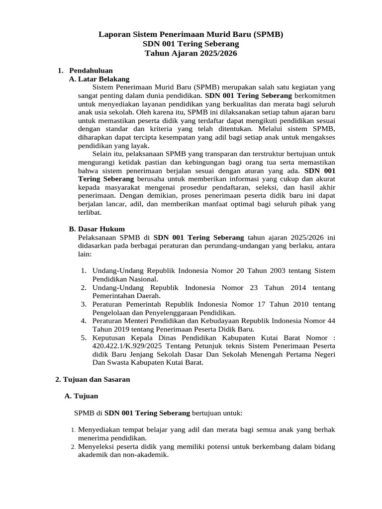 SPMB SDN 001 Tering Seberang 2025/2026 | PDF