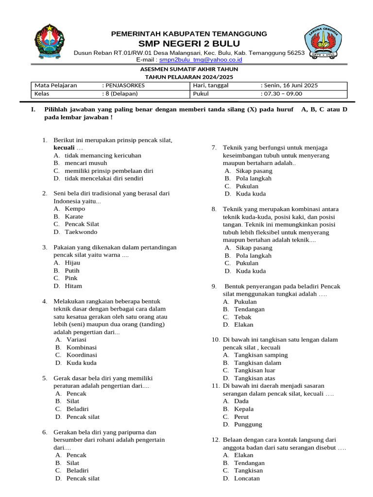 Soal Pjok Asat 2025 Kls 8 Fix | PDF
