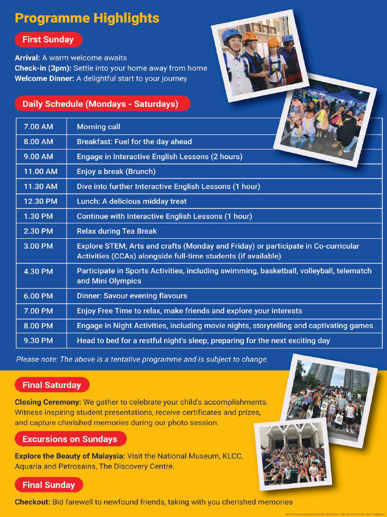 Summer Camp Tentative Programme Highlights | PDF