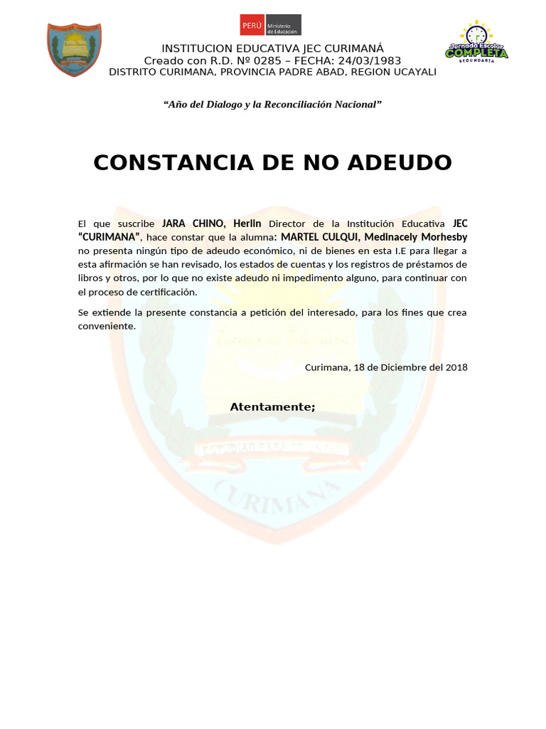 Constancia de No Adeudo | PDF