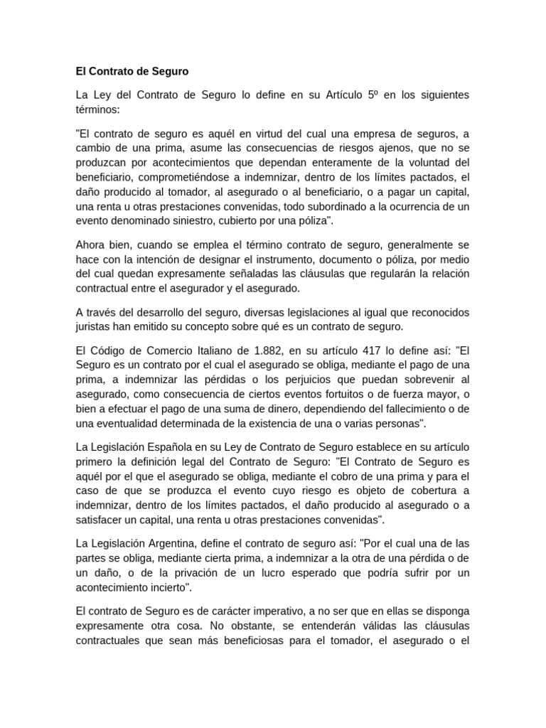 El Contrato de Seguro. Dcho Mercantil | PDF | Póliza de seguros | Seguro