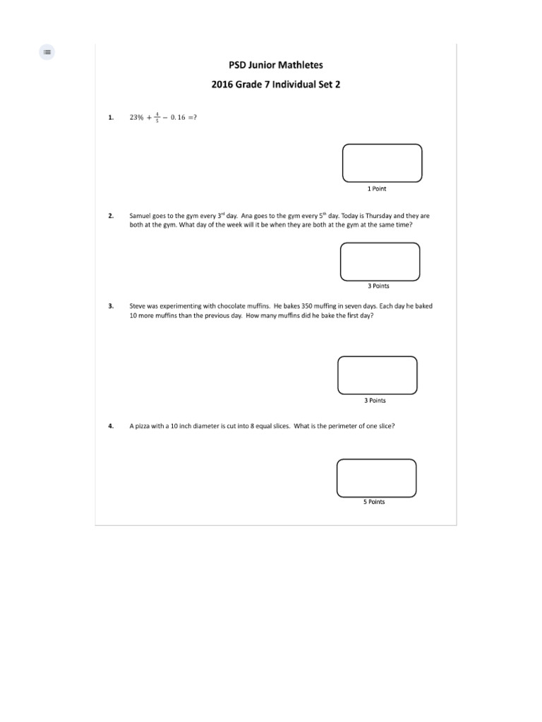 2016 Grade 7 Individual Problems Set 2 | PDF