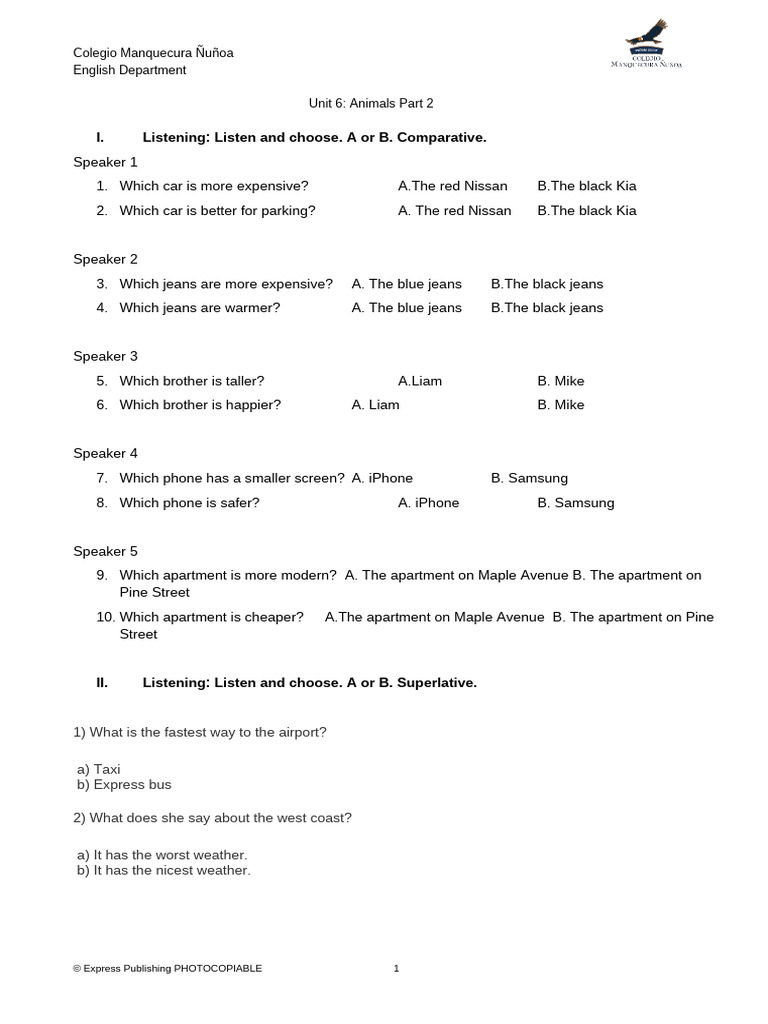Unit 6 - Part 2 Worksheet | PDF | Adjective