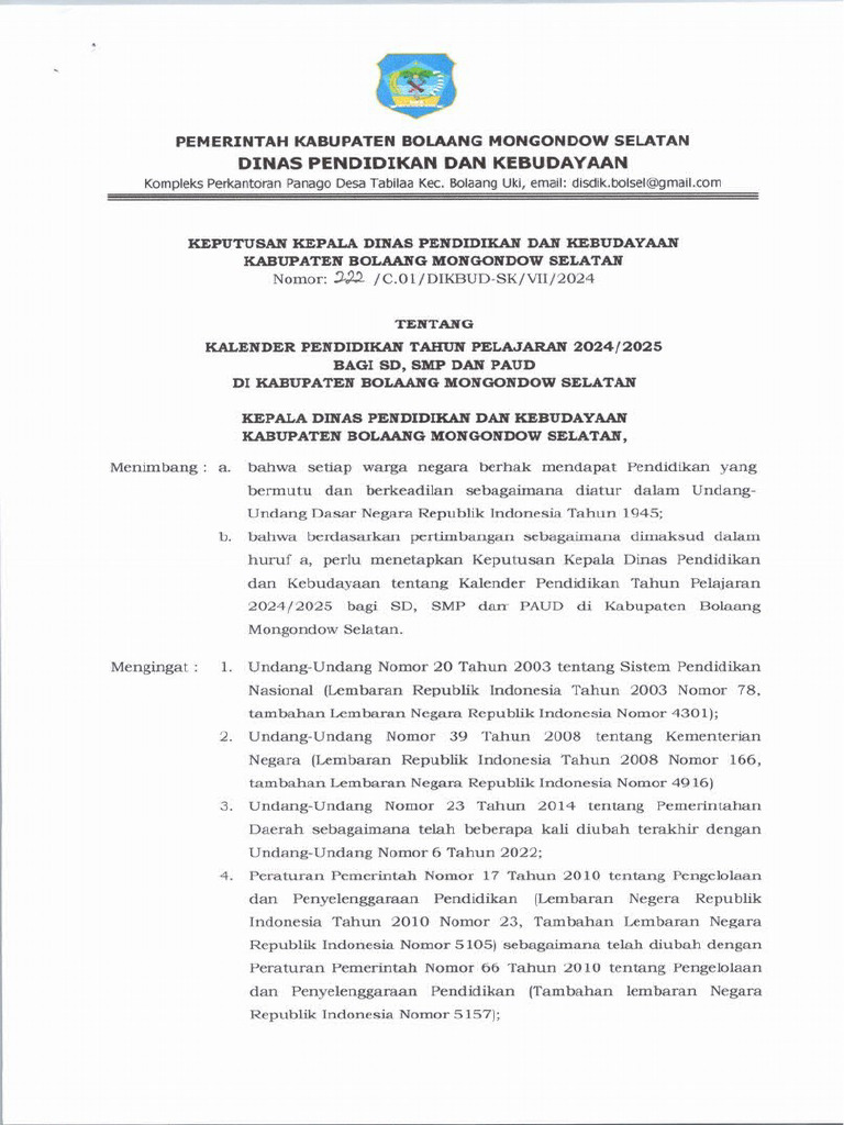 Kalender Pendidikan Tahun 2024 2025 Bagi SD SMP Dan Paud | PDF