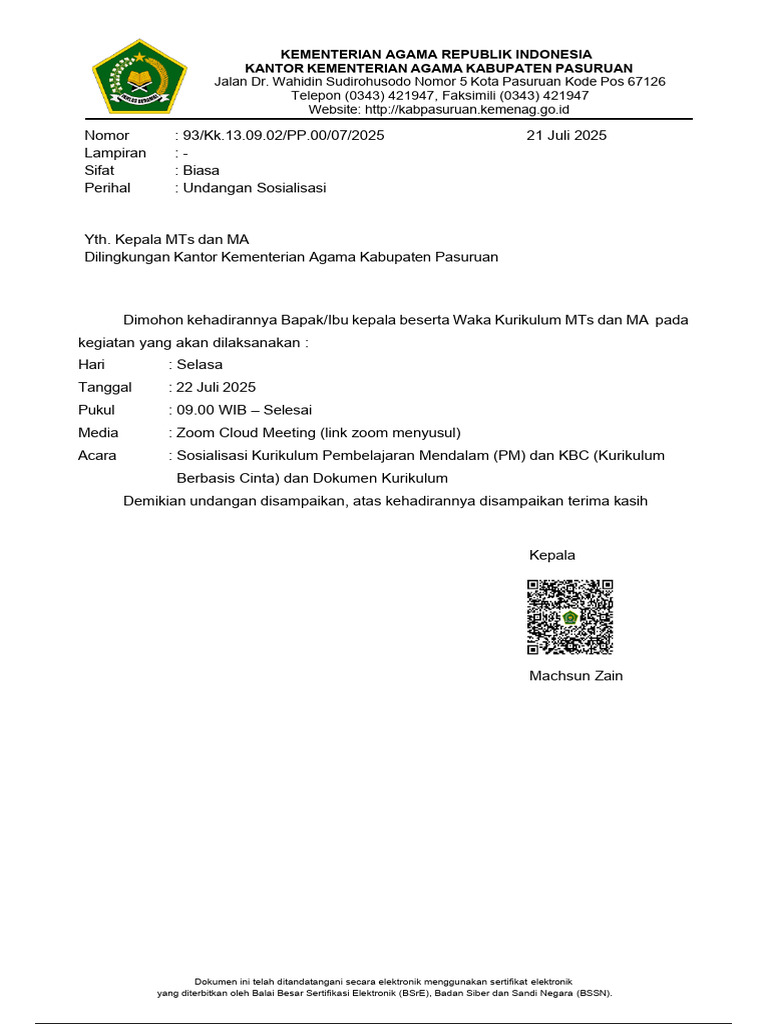 Undangan Pendampingan Penyusunan Dokumen Kurikulum PM KBC | PDF