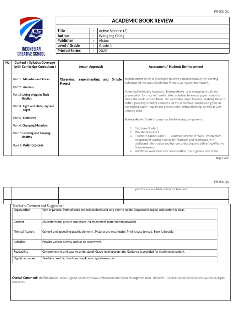 Active Science Series Review for Grades 1-2 | PDF | Curriculum | Science