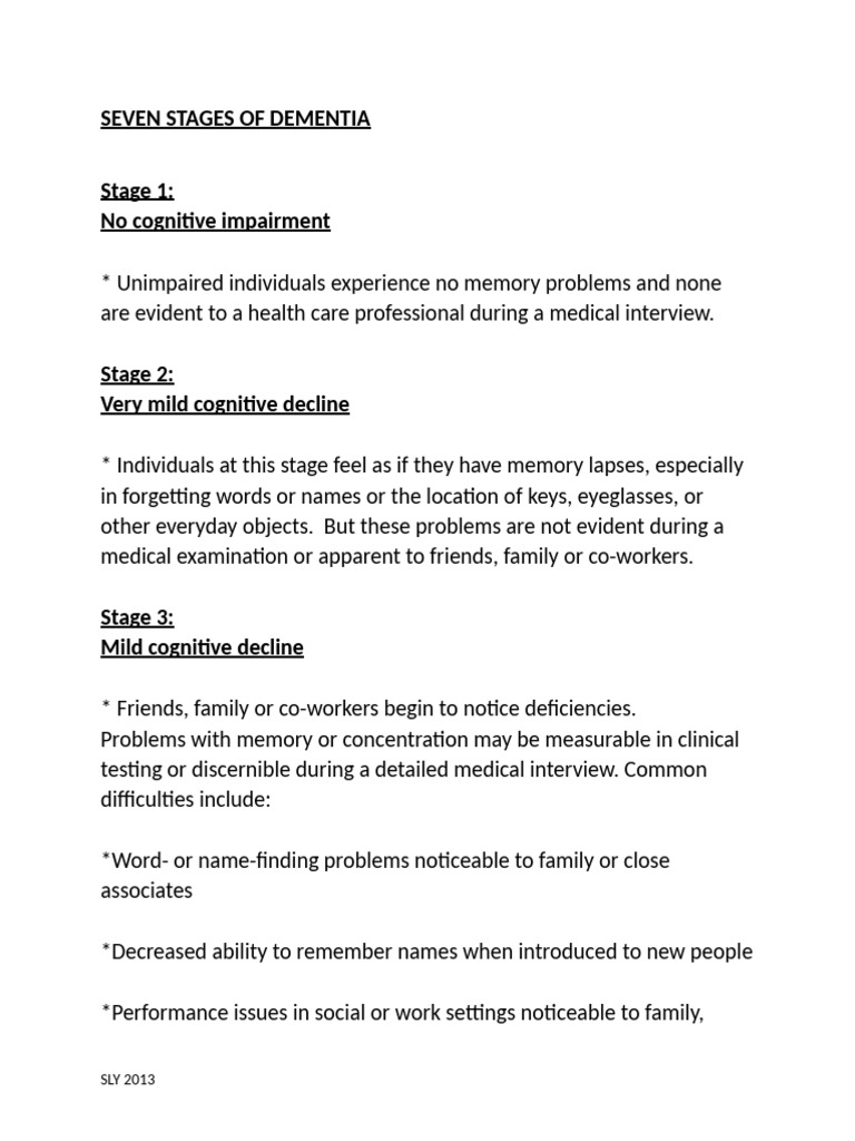 Seven Stages of Dementia Explained | PDF | Dementia | Memory