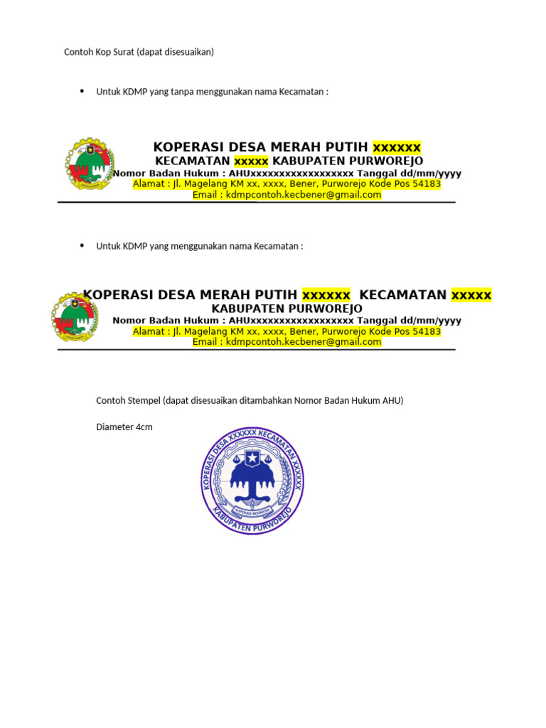 Contoh Kop Surat Dan Stempel KDMP | PDF